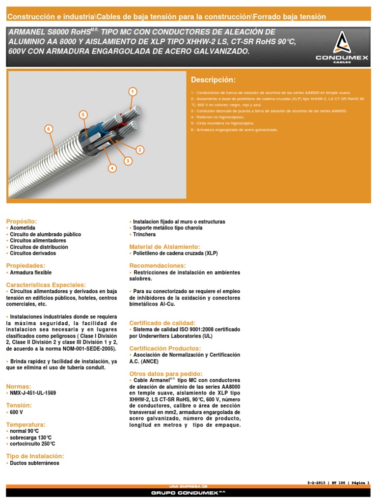 Cable Condumex | PDF | Elementos metálicos | Aluminio