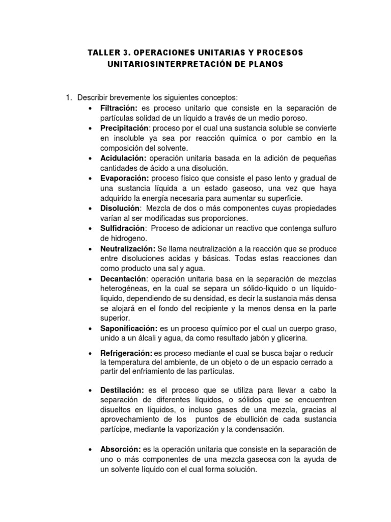 Taller 3. Operaciones Unitarias Vs Procesos Unitarios | PDF | Mezcla ...