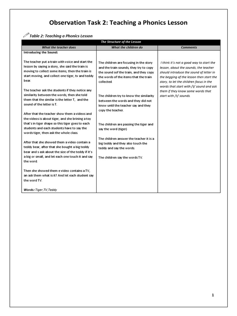 Observation Task 2 | PDF | Phonics | Cognition