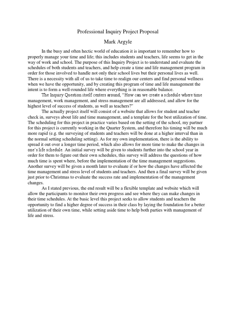 Professional Inquiry Project Proposal | PDF | Time Management ...
