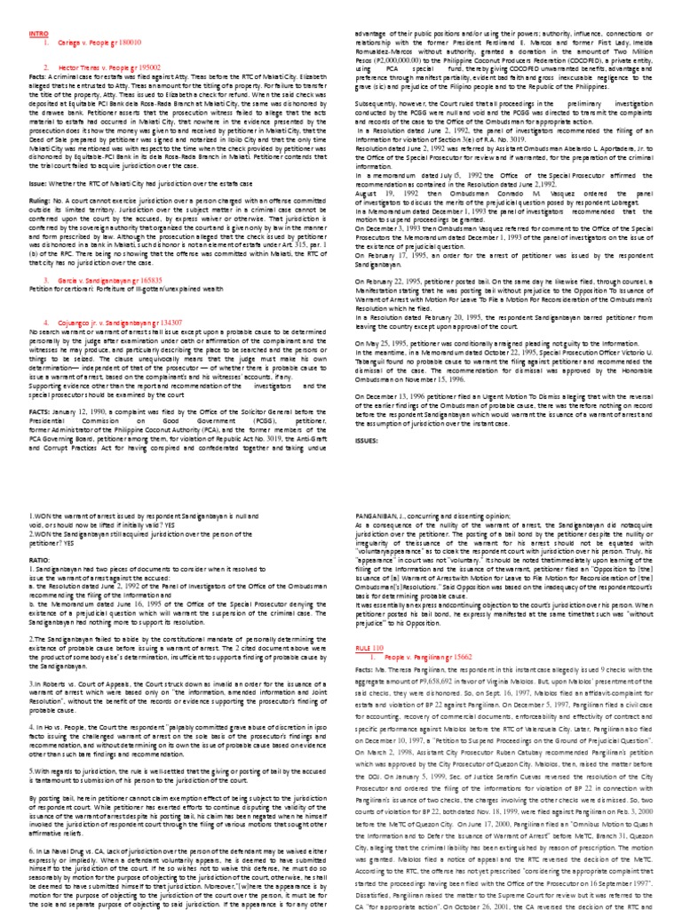 Crimpro Case Digest (Intro - Rule 111) | PDF | Bail | Arraignment