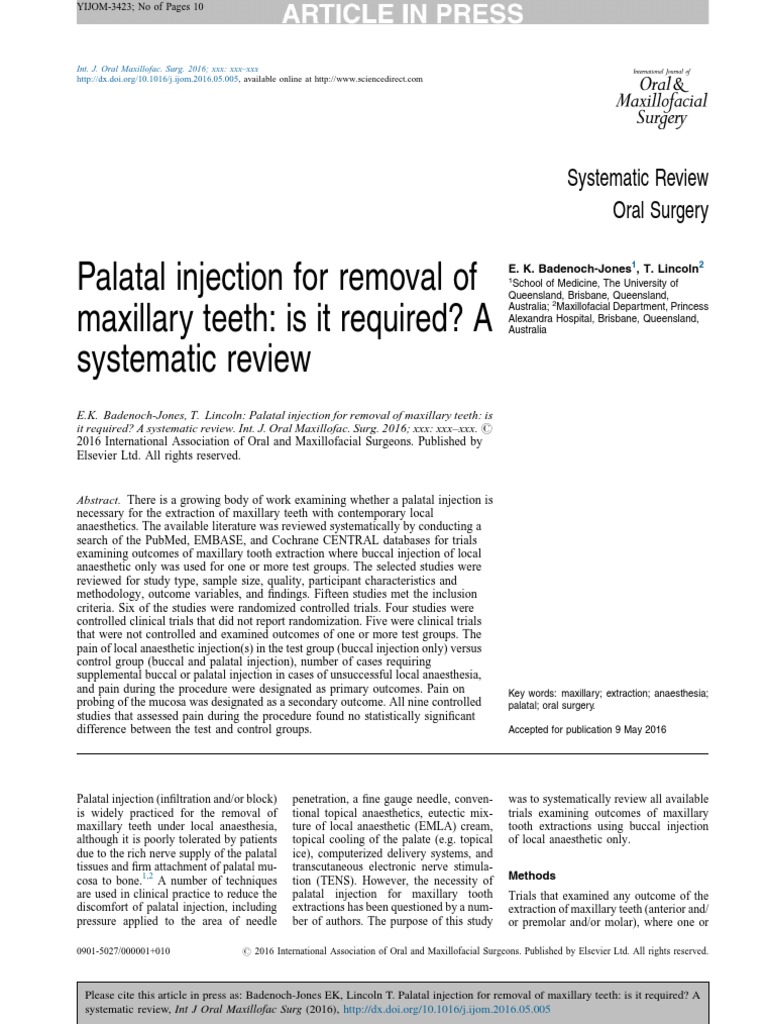 Palatal Injection | PDF | Clinical Trial | Systematic Review