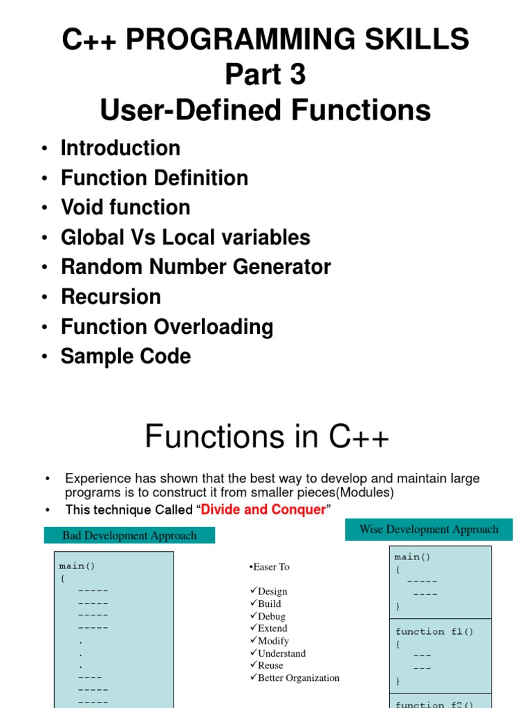 C Programming Skills User Defined Functions Pdf Subroutine Parameter Computer Programming 6321