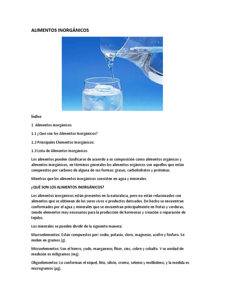 Alimentos Inorgánicos | PDF | Alimentos | Agua