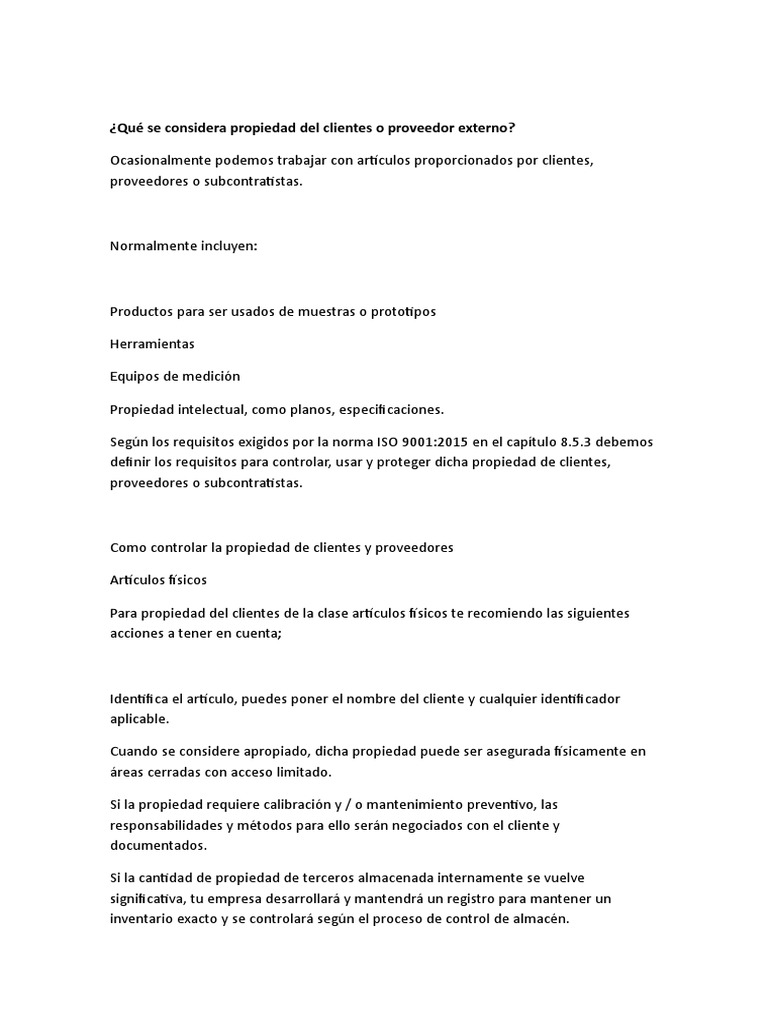 8.5.3 Propiedad Del Cliente o Proveedor Externo