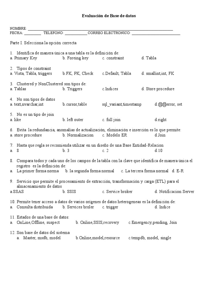 Examen SQL Server | PDF | SQL | Tabla (base de datos)