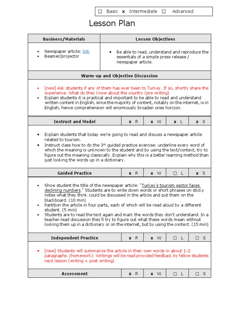 TESOL Lesson Plan 02 | Reading Comprehension | Lesson Plan TESOL Lesson Plan 02 | Reading Comprehension | Lesson Plan