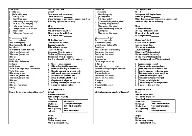 Grammar Mistakes in Song Lyrics | PDF | Preposition And Postposition ...