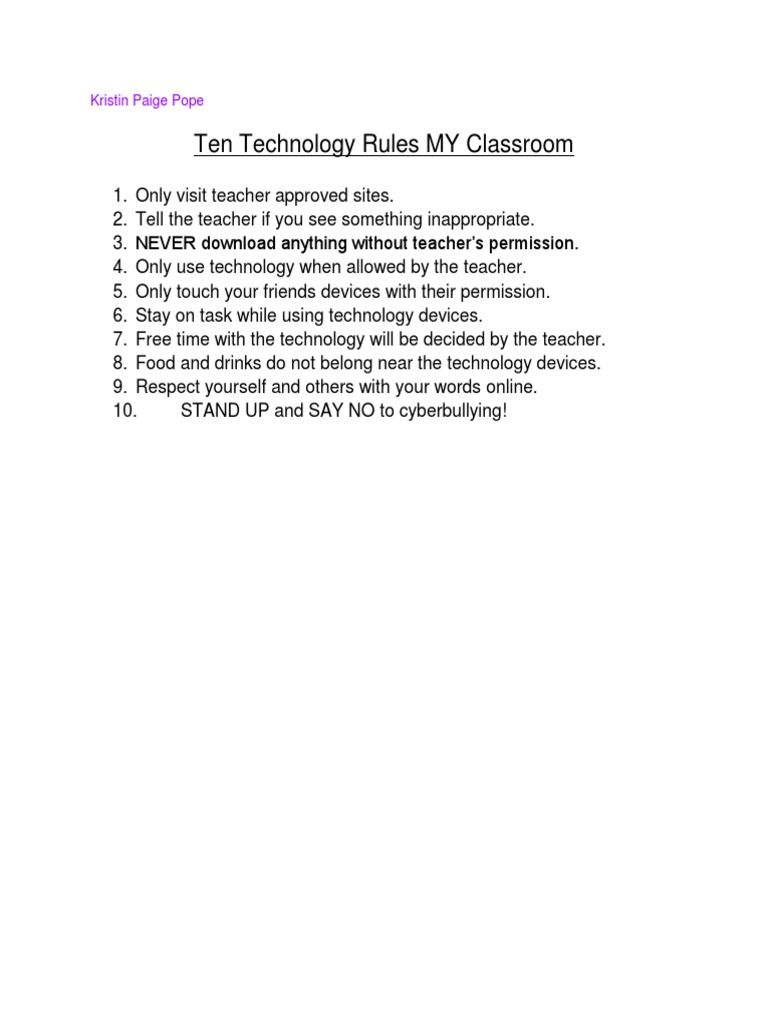 10 Classroom Rules For Technology | PDF