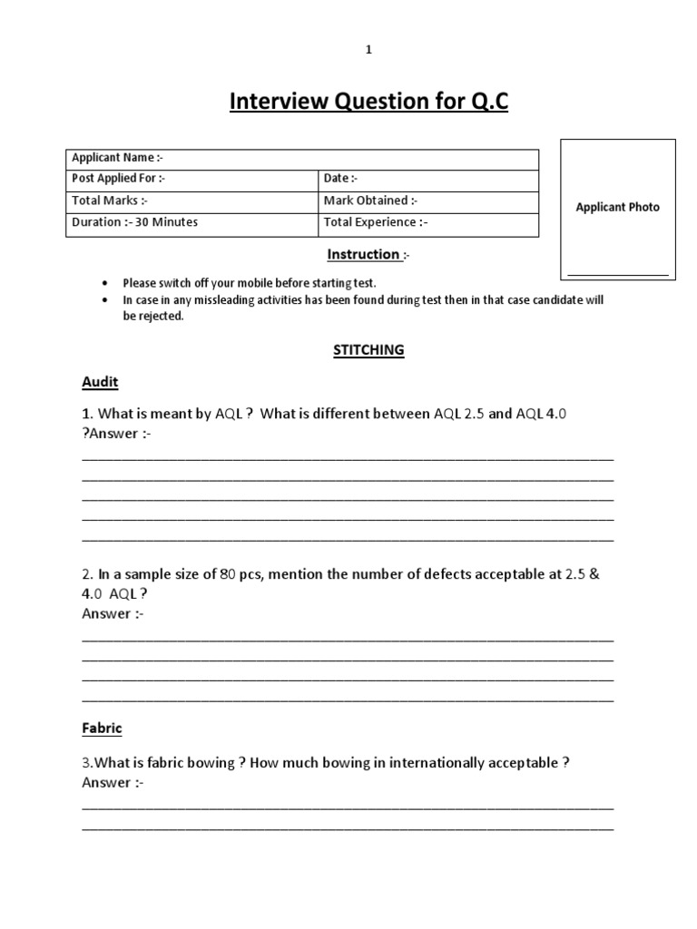 Interview Question QC | PDF | Softlines (Retail) | Clothing