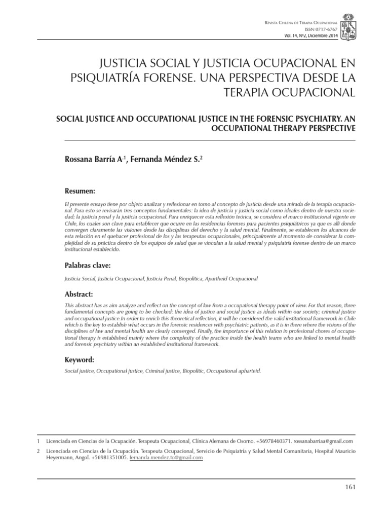 Justicia Social y Justicia Ocupacional en Psiquiatría Forense. Una Perspectiva Desde La Terapia ...