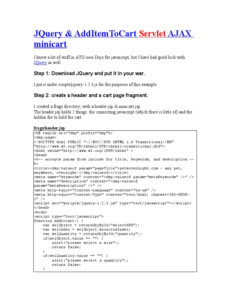 Jquery & Additemtocart Ajax Minicart: Servlet | PDF | Areas Of Computer ...