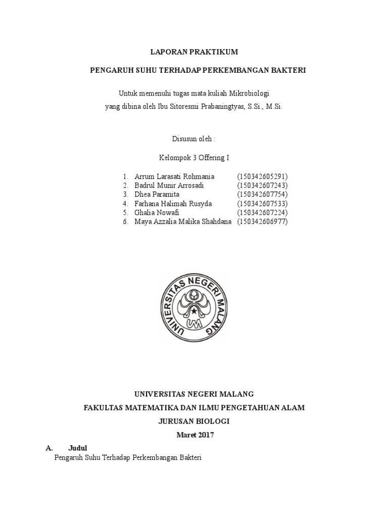 LAPORAN Pengaruh Suhu Terhadap Pertumbuhan Bakteri | PDF LAPORAN Pengaruh Suhu Terhadap Pertumbuhan Bakteri | PDF