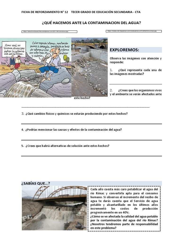 Hoja De Trabajo Sobre La Contaminación Del Agua En La Escuela Secundaria
