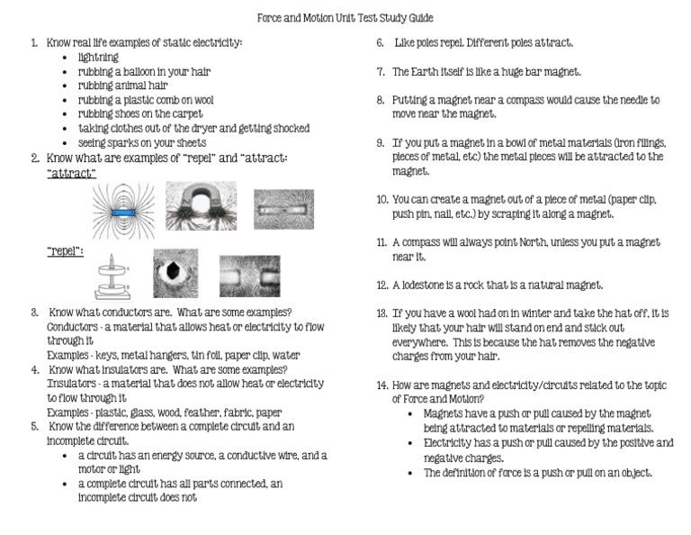 Force and Motion Study Guide | PDF | Magnet | Electricity