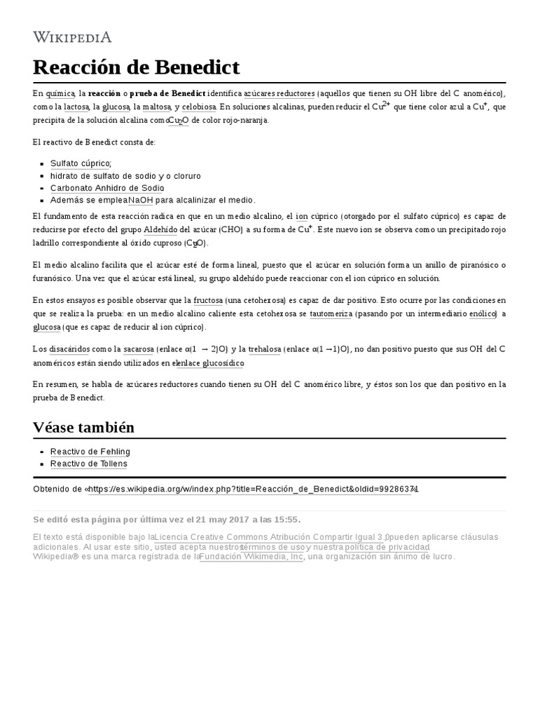 Reacción de Benedict | PDF