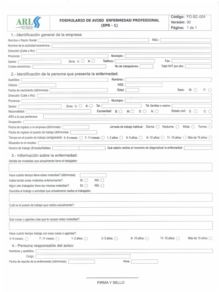 Formulario EPR 1 FO SC 004 | PDF | Bienestar | Medicina