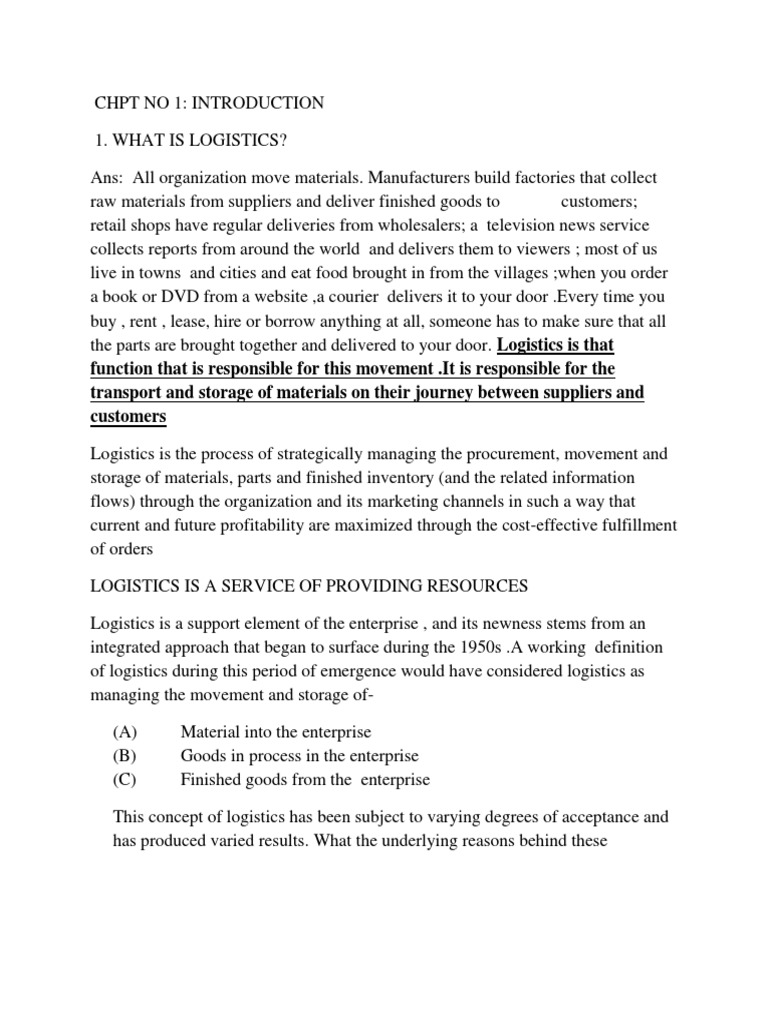 Logistics Note | Download Free PDF | Logistics | Supply Chain