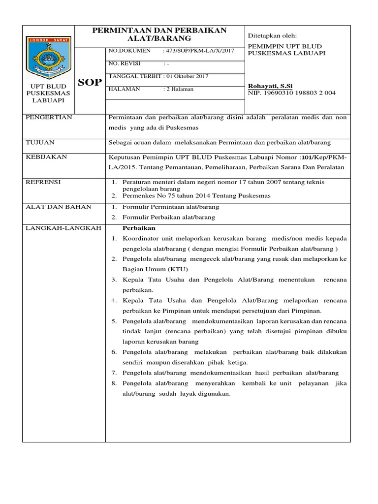SOP Permintaan dan Perbaikan Barang | PDF