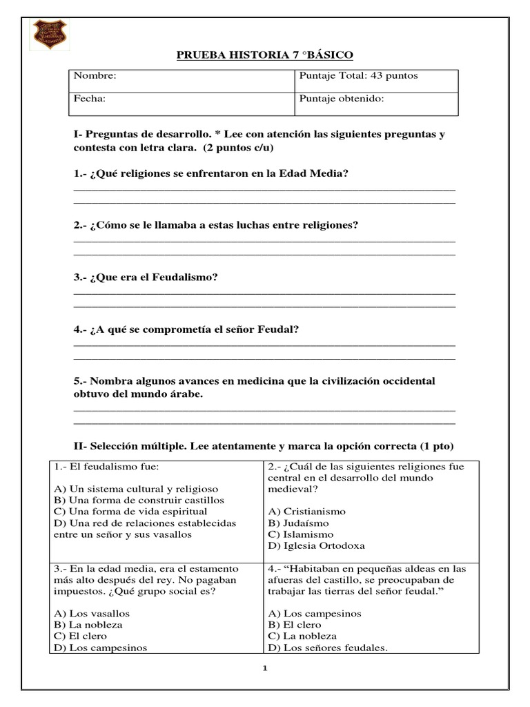 Prueba de Edad Media | PDF | Feudalismo | Edades medias