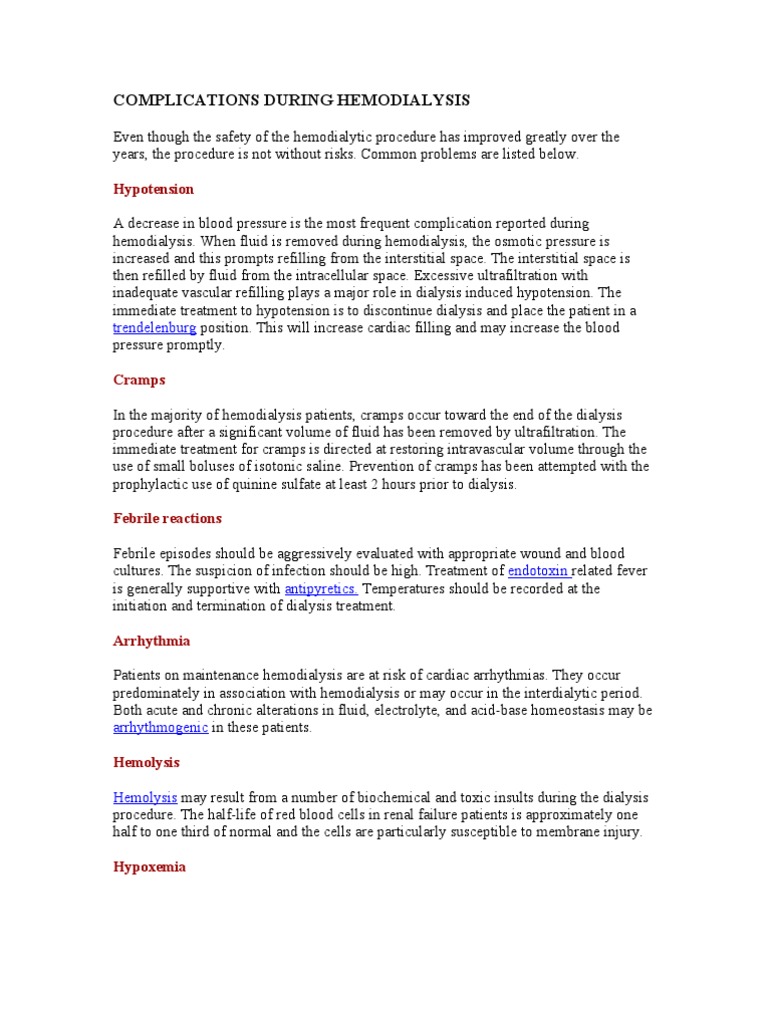 Complications During Hemodialysis | PDF | Hemodialysis | Dialysis