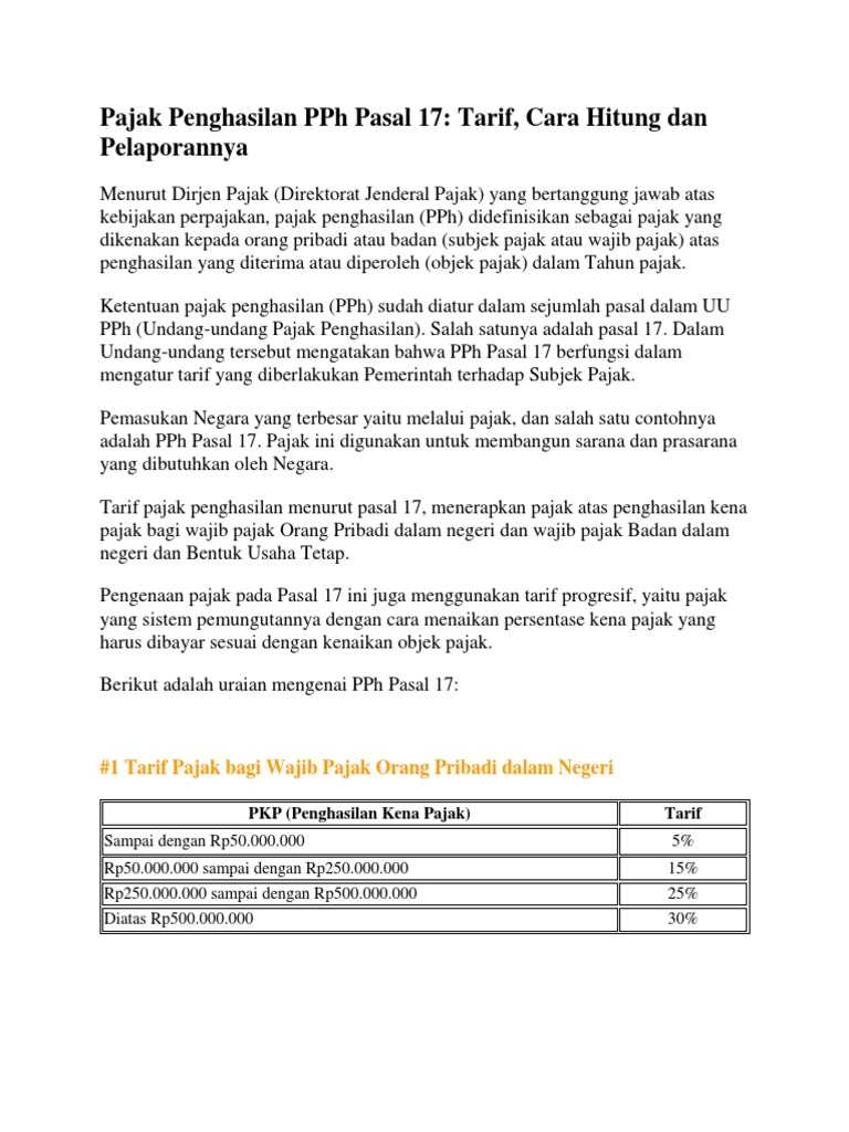 Tarif Pasal 17 Uu Pph