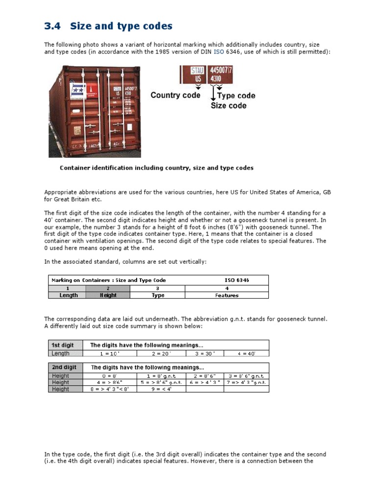 Container Identification Including Country, Size and Type Codes | PDF ...