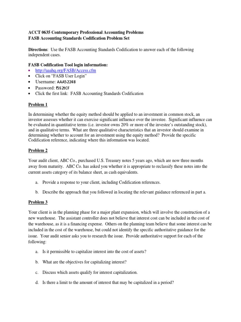 FASB Codification Problem Set Guide | PDF | Financial Accounting ...