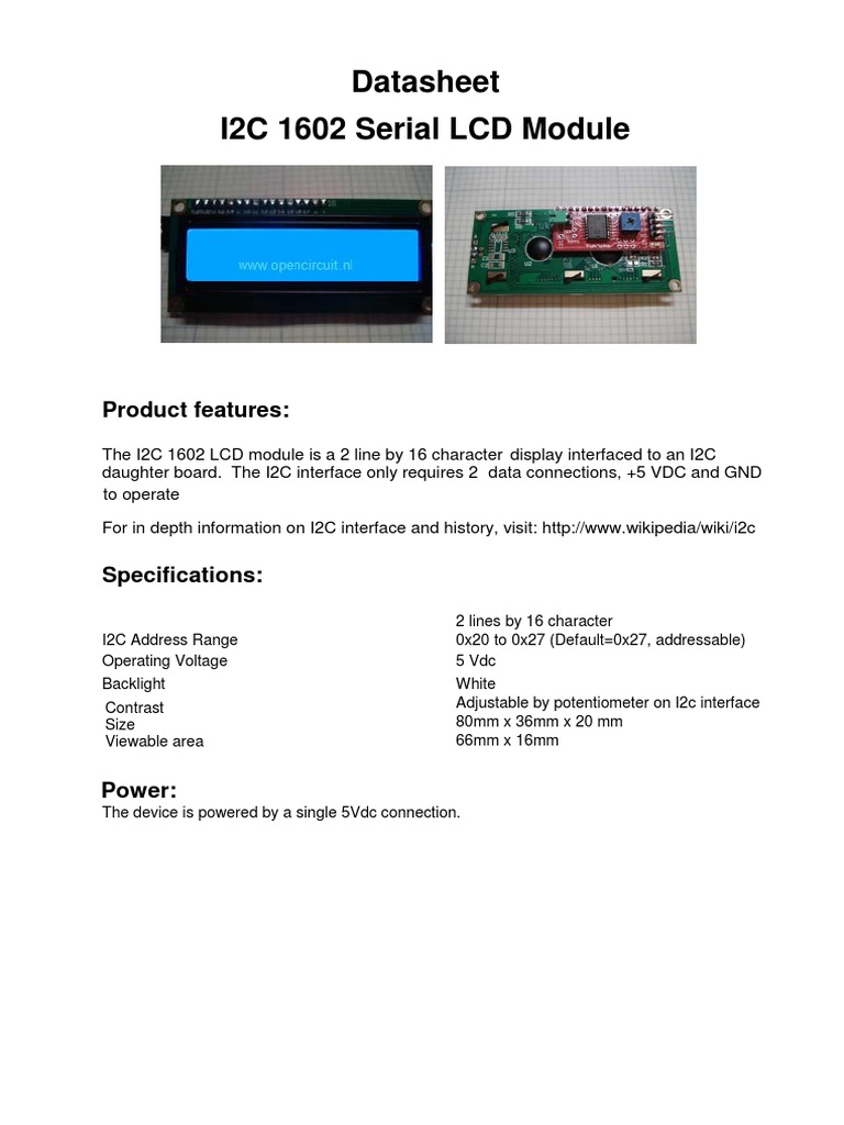 I2C LCD Interface | PDF