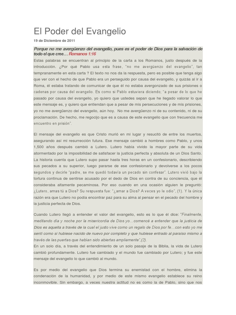 Miguel Núñez - El Poder Del Evangelio | PDF | Martin Luther | Evangelios