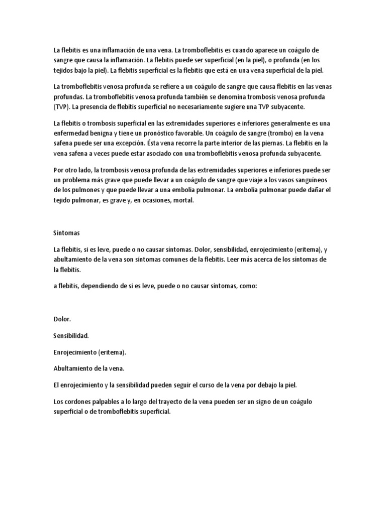 La Flebitis Es Una Inflamación de Una Vena | PDF | Trombo | Vena