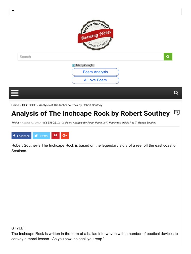 Analysis of The Inchcape Rock Poem | PDF | Poetry