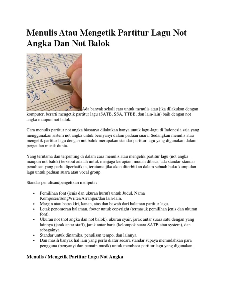 Contoh Menulis Atau Mengetik Partitur Lagu Not Angka Dan Not | PDF