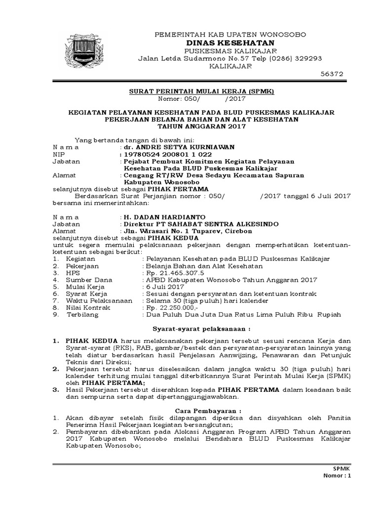 Surat Perintah Mulai Kerja (SPMK) | PDF
