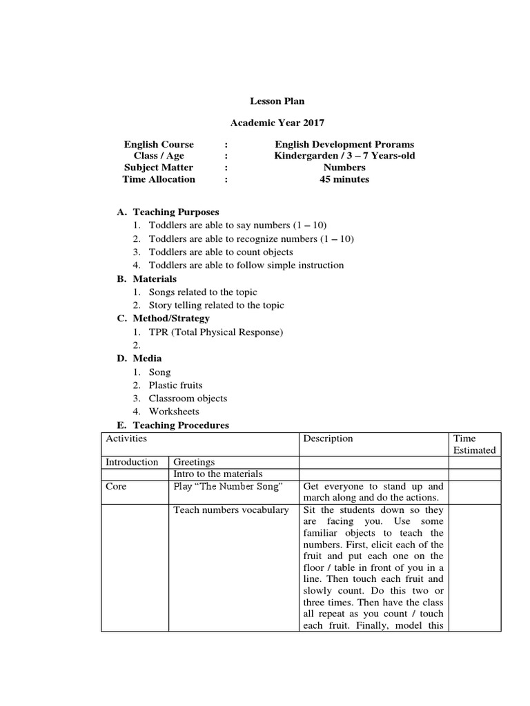 Lesson Plan Teaching Numbers | PDF | Lesson Plan | Education Theory