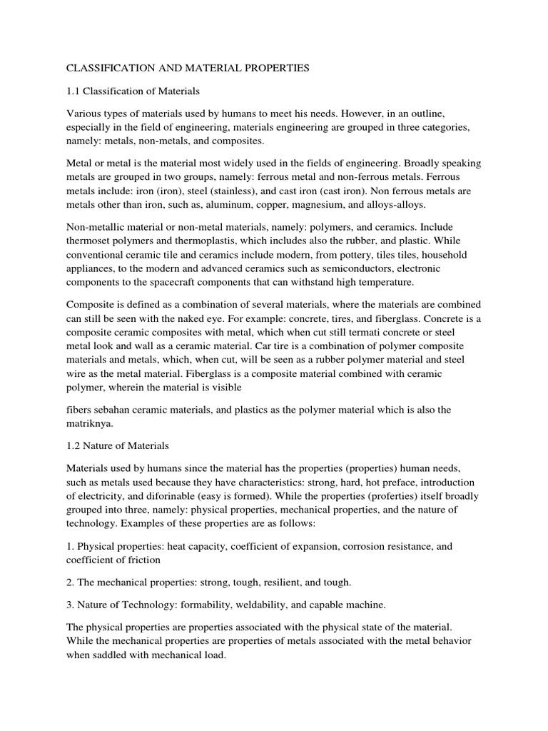 Classification and Material Properties | PDF | Ceramics | Metals