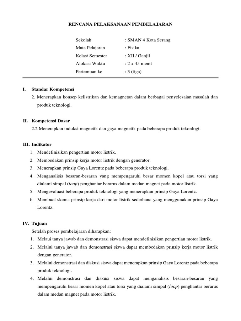 Contoh RPP Fisika Kelistrikan Dan Kemagnetan | PDF