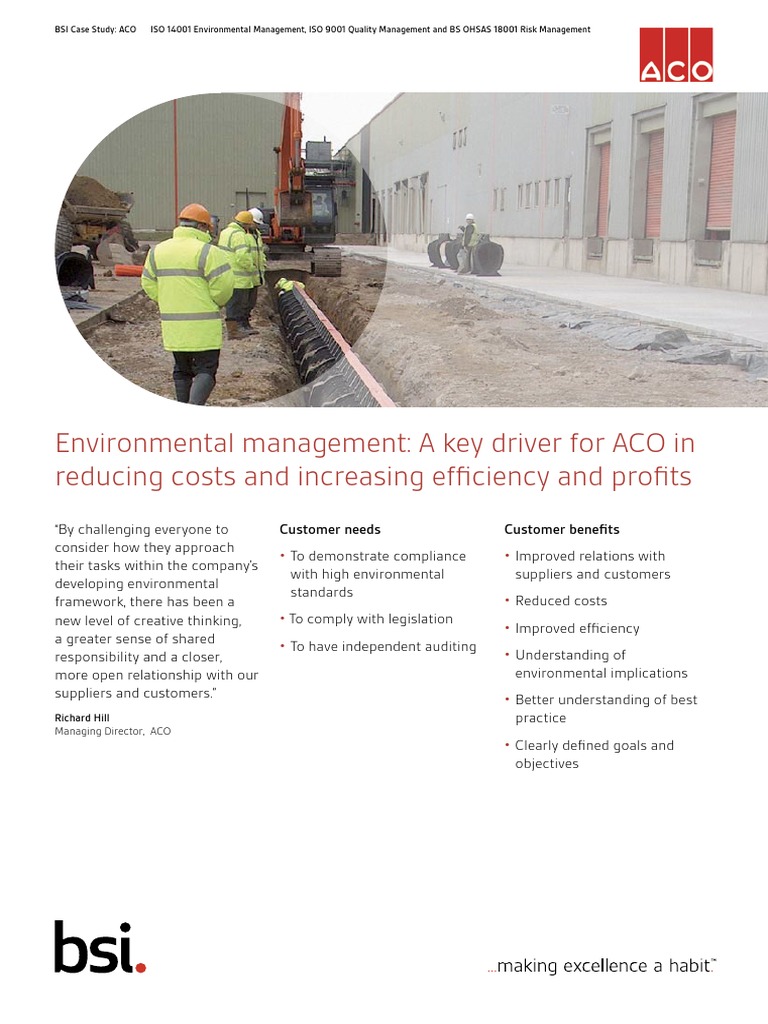 BSI ISO 14001 ISO 9001 BS OHSAS 18001 Case Study ACO UK EN PDF | PDF ...