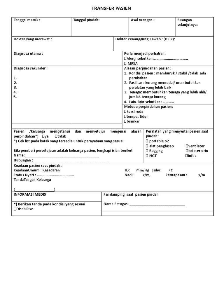 Form Transfer Pasien | PDF