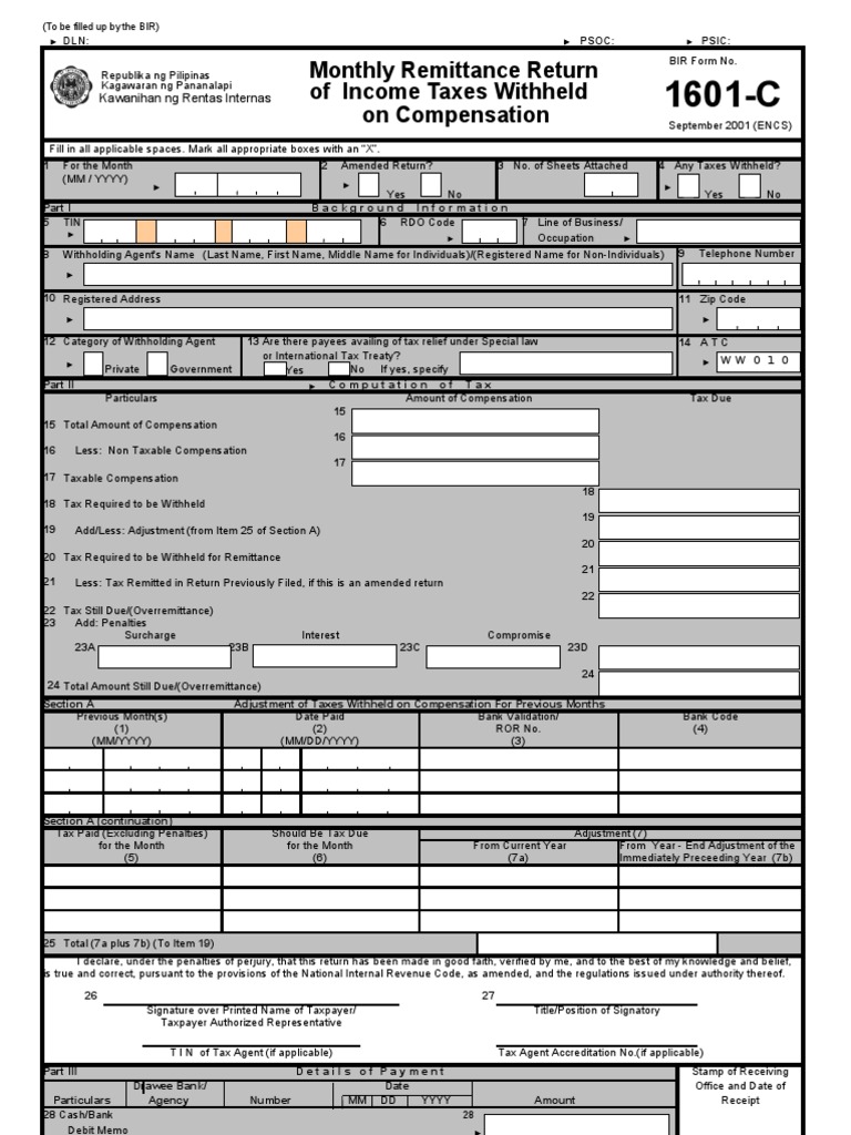 1601-C | Withholding Tax | United States Economic Policy