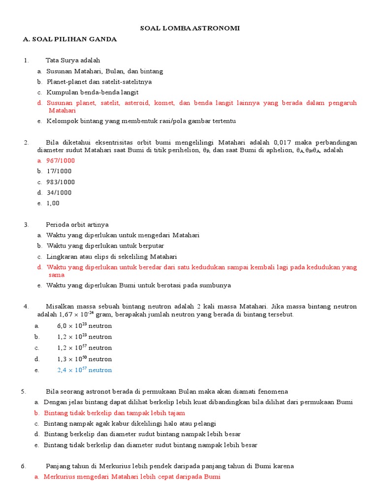 Soal Lomba Astronomi | PDF