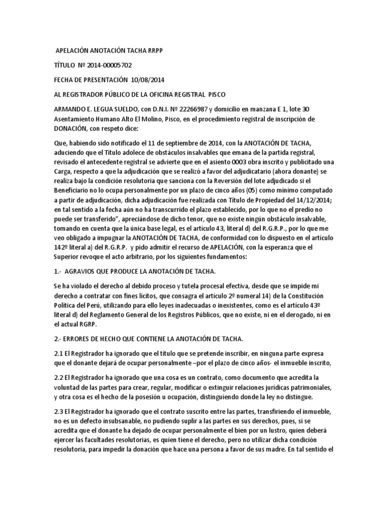 Apelación Anotación Tacha RRPP | PDF | Virtud | Justicia