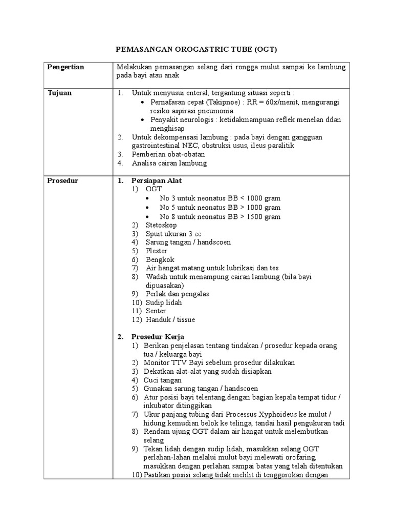 Pemasangan Orogastric Tube | PDF