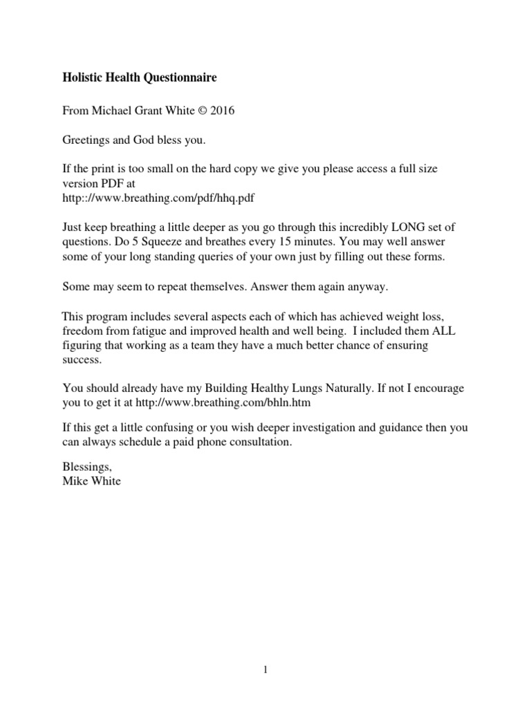 Holistic Health Questionnaire | PDF | Ion | Ph
