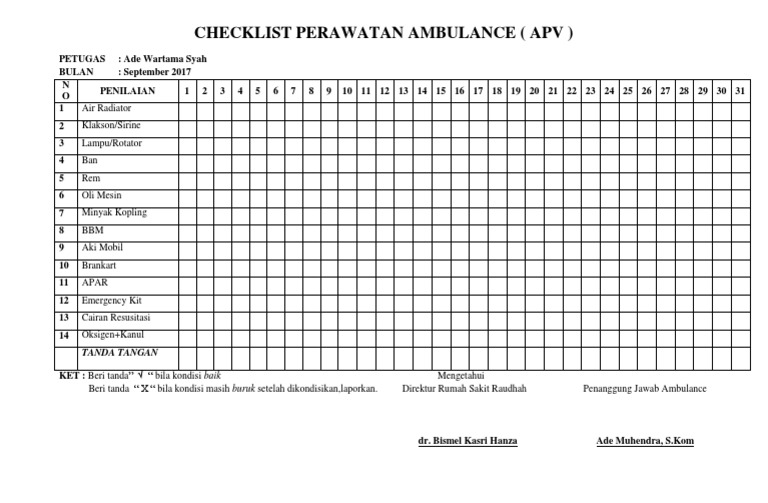 Checklist Perawatan Ambulance | PDF