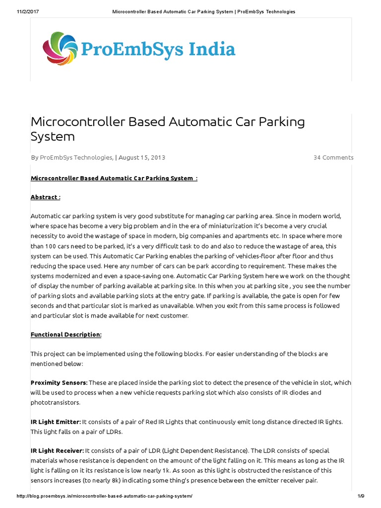 Microcontroller Based Automatic Car Parking System: An Overview of the ...
