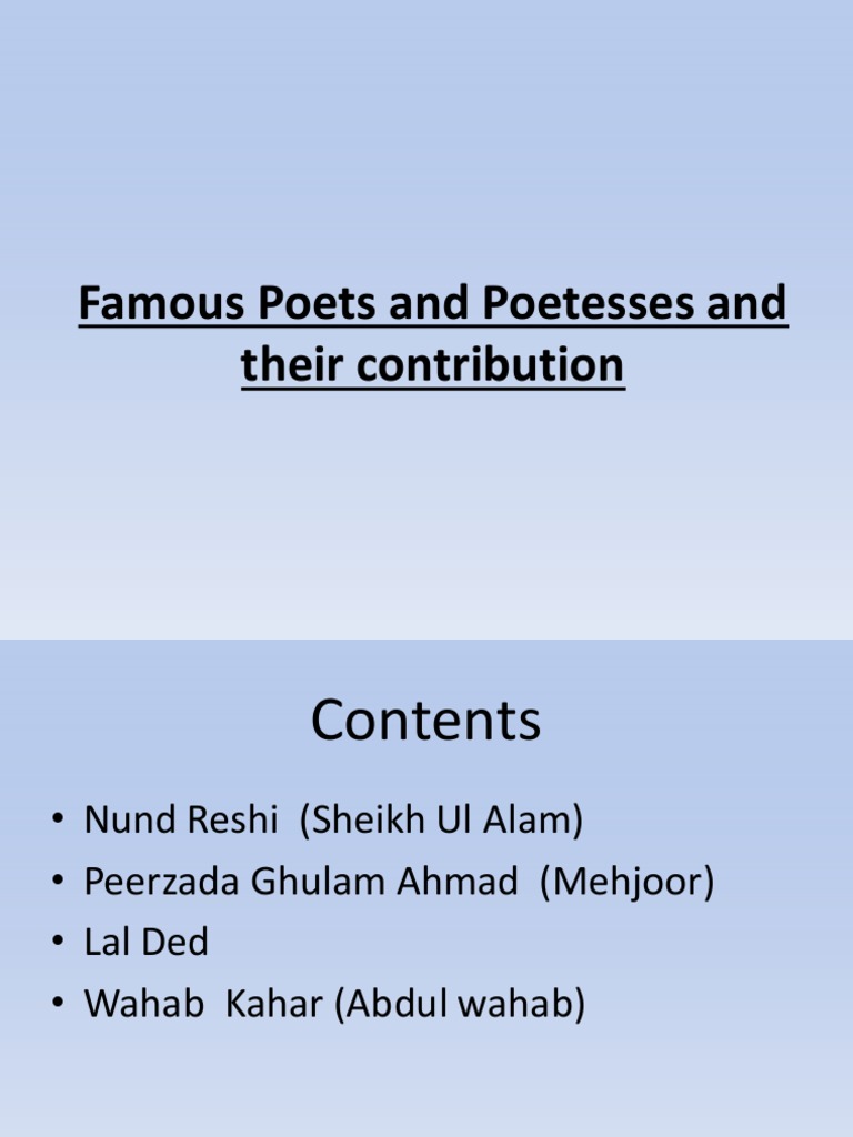 Famous Poets and Poetesses and Their Contribution | PDF | Kashmir ...