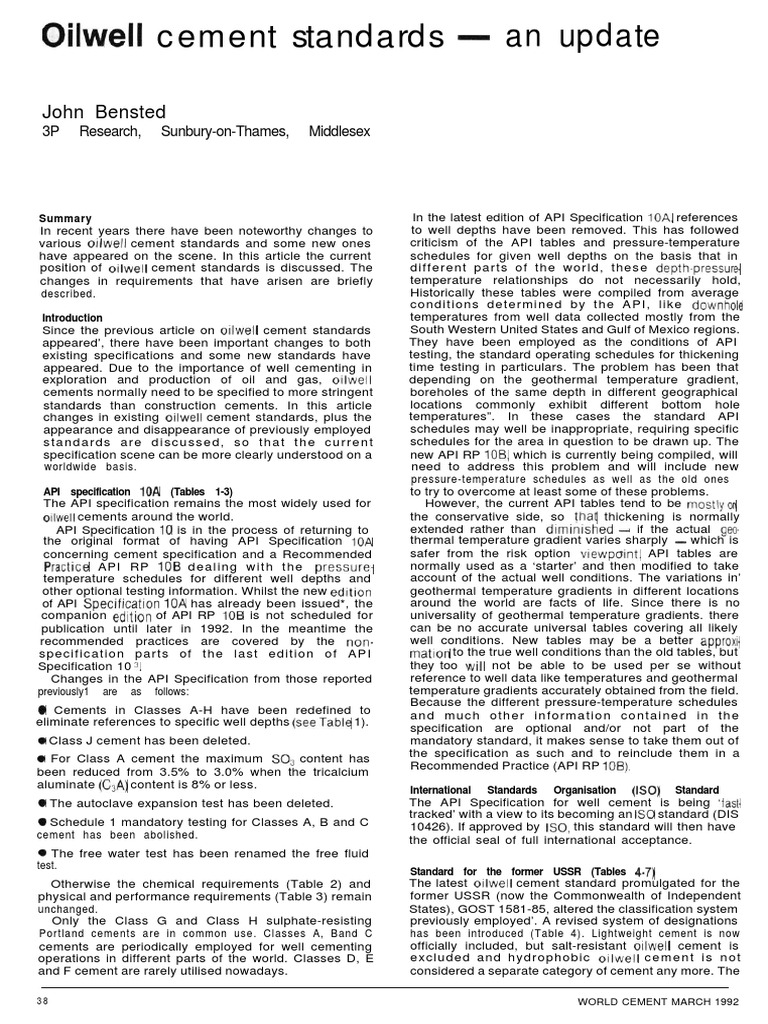 Update on Oilwell Cement Standards | PDF | Composite Material | Materials