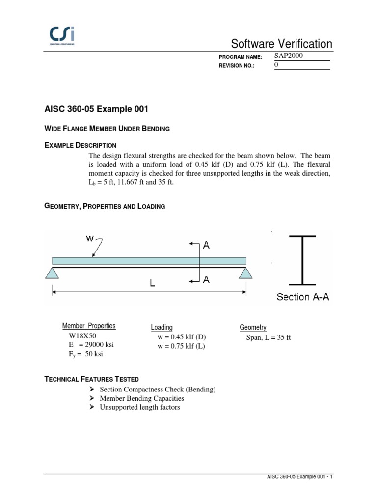 AISC 360-05 Example 001 | PDF | Bending | Beam (Structure)