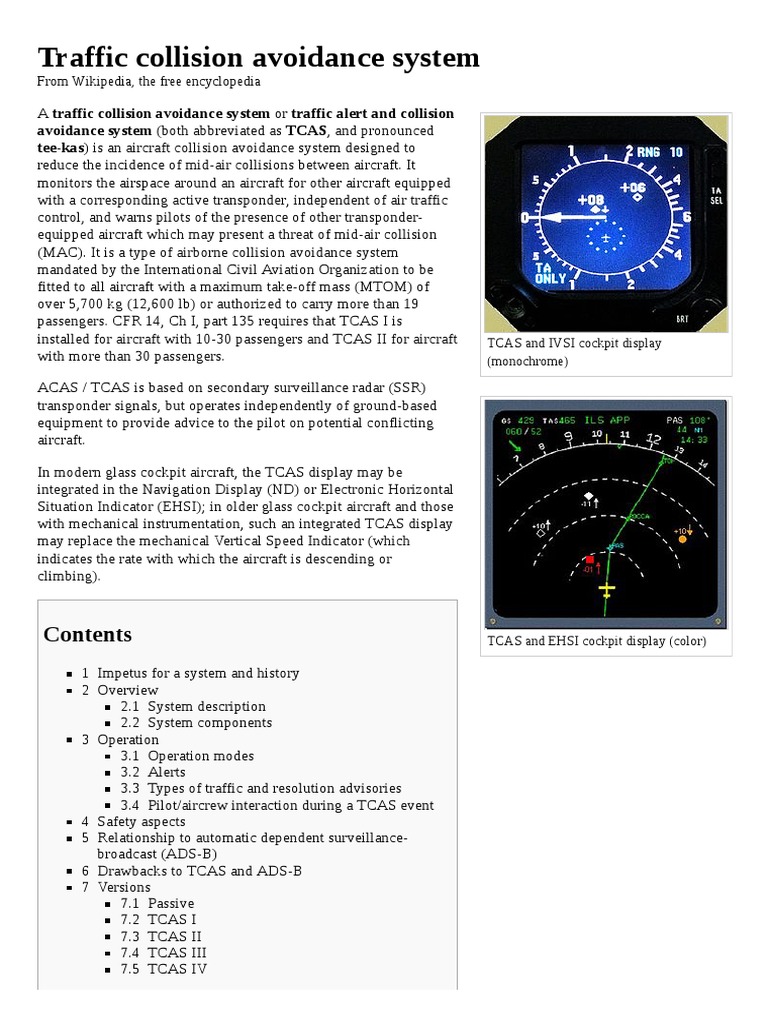 Traffic Collision Avoidance System | PDF | Air Traffic Control | Transponder (Aeronautics)